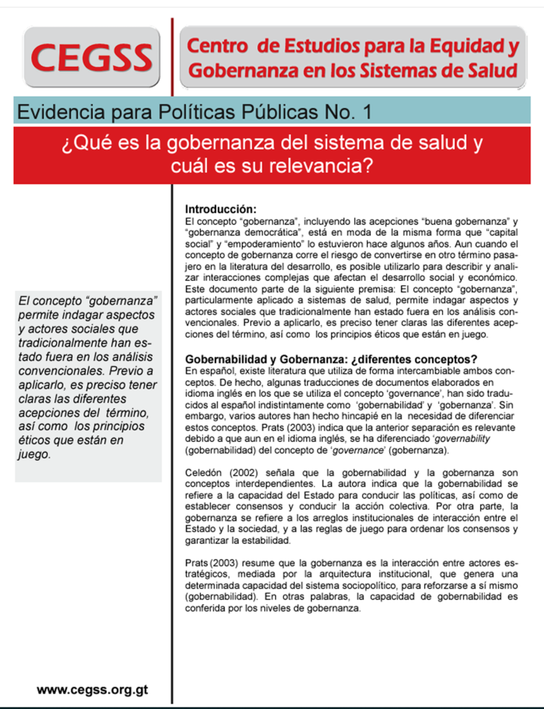 Resumen para políticas públicas del CEGSS Guatemala - CEGSS