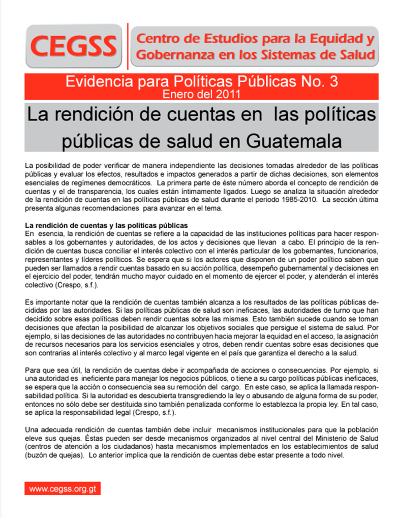 Resumen para políticas públicas del CEGSS Guatemala - CEGSS